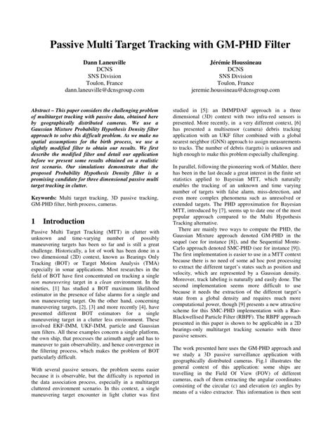 Pdf Passive Multi Target Tracking With Gm Phd Filter