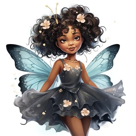 Premium Ai Image Beautiful Black Girl Fairy Clipart Illustration