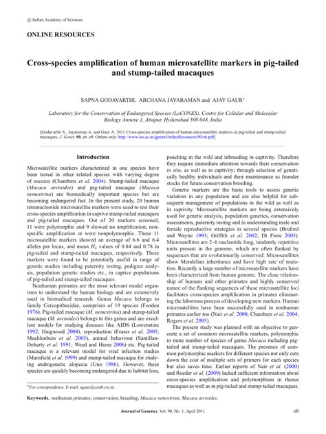Pdf Cross Species Amplification Of Human Microsatellite Markers In