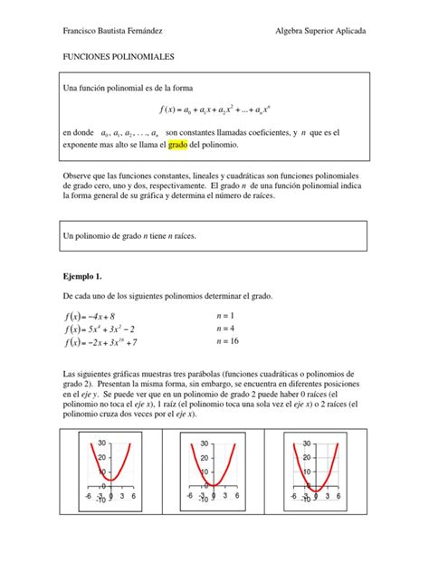 Funciones Polinómicas Grados Y Raíces Pdf Cero De Una Función