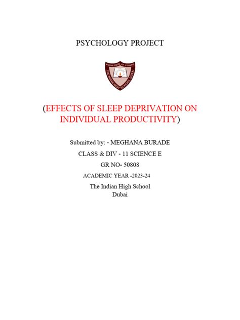 Effects Of Sleep Deprivation On Individual Productivity Pdf Sleep Deprivation Sleep