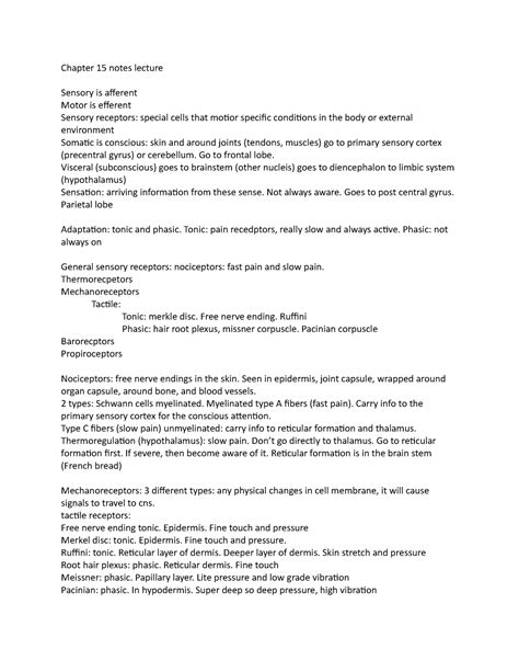 Chapter Notes Lecture Chapter Notes Lecture Sensory Is Afferent Motor Is Efferent