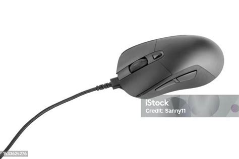Mouse Komputer Berkabel Hitam Diisolasi Dengan Latar Belakang Putih Periferal Omputer Foto Stok