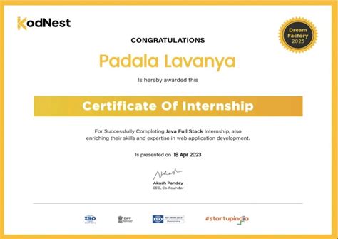 Internship Javafullstack Kodnest Dreamfactory2023 Lavanya Padala