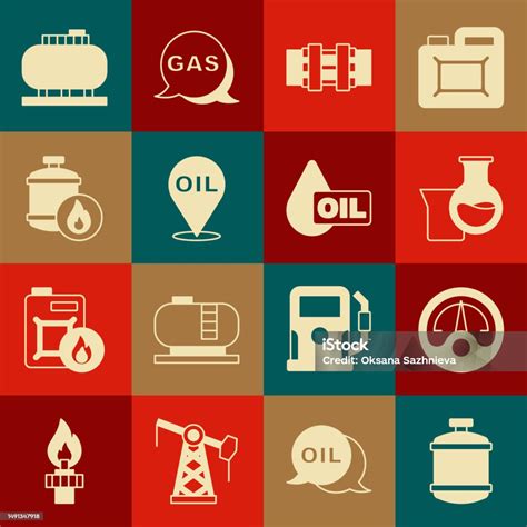 프로판 가스 탱크 모터 게이지 오일 휘발유 시험관 금속 파이프 및 밸브 연료 보충 위치 저장 및 낙하 아이콘을 설정합니다 벡터