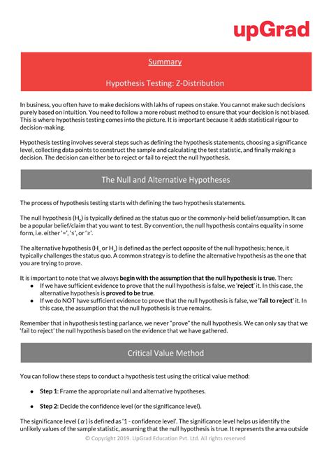 21 Hypothesis Testing Z Distribution Summary In Business You Often Have To Make Decisions