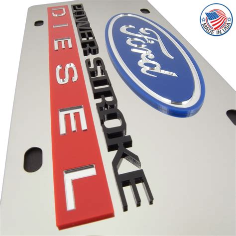 Ford Dual Logo Power Stroke Diesel License Plate Chrome 758534020734