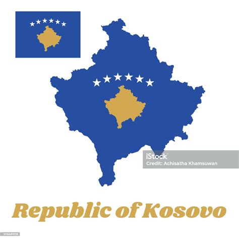 6 흰색 5지적 스타 중심에서의 호에 의해 극복 지도 개요 및 코소보 골드 코소보의 지도 함께 청구 블루 필드의 국기 0명에 대한 스톡 벡터 아트 및 기타 이미지 Istock