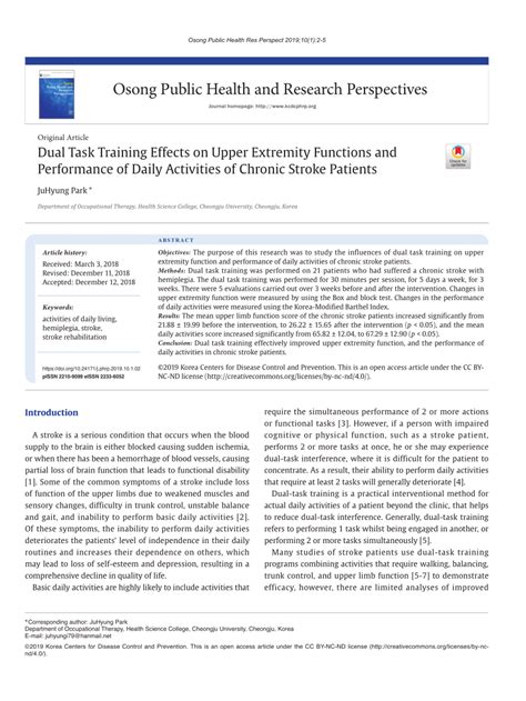 Pdf Dual Task Training Effects On Upper Extremity Functions And Performance Of Daily