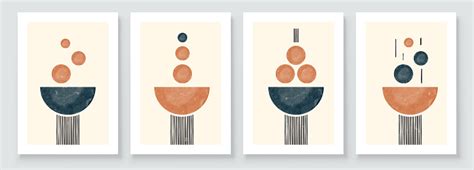 추상적인 유기농 벽 예술 미드 센추리 모던 디자인 벽 장식 소셜 미디어 배너 브로셔 커버 디자인에 대한 추상적 인 손으로 그린 일러스트레이션의 트렌디 한 세트 미니멀하고