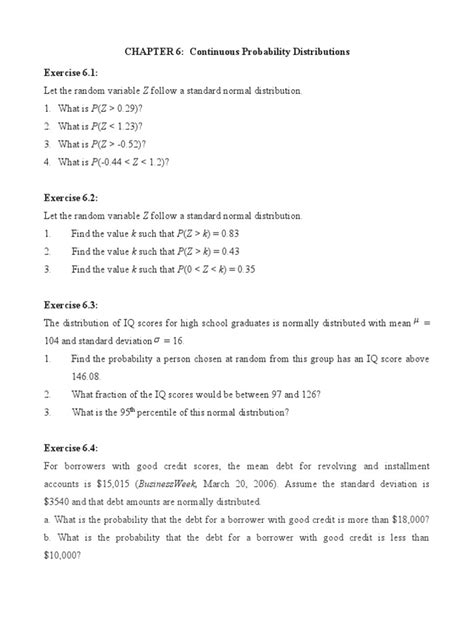 Chapter 6 Continuous Probability Distributions Exercise 61 Pdf