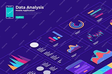 Premium Vector Illustrations Concept Isometric Data Analysis And Report Static Wit Graph And