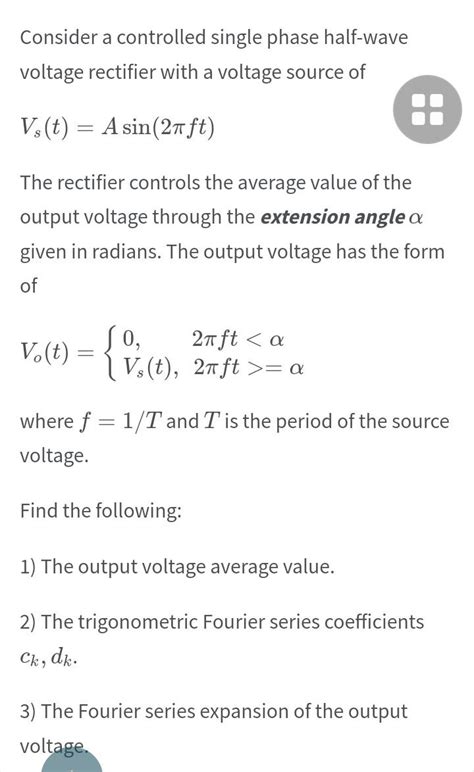 Solved Consider a controlled single phase half-wave voltage | Chegg.com