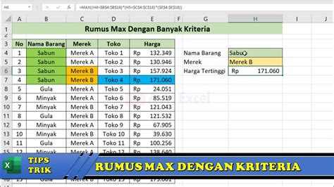 Rumus Max Dengan Banyak Kriteria Di Microsoft Excel Youtube