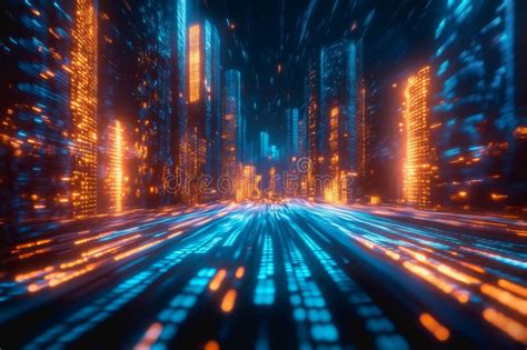Flowing Glowing Binary Code In A Futuristic Digital Data Stream