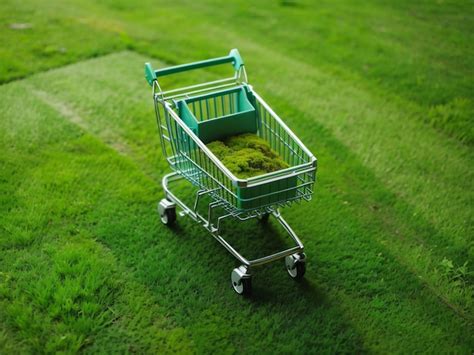 Premium Ai Image Retail Therapy In Nature Shopping Cart On Green