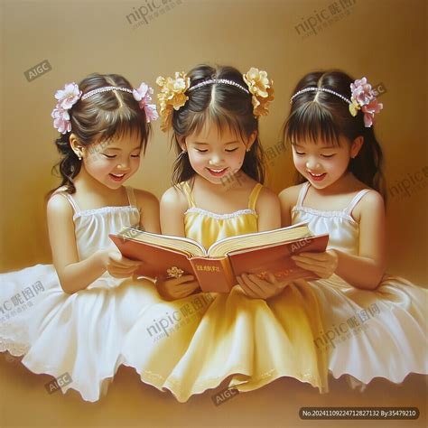 Ai创作图欢乐题材油画 小闺蜜 儿童艺术照 小朋友听故事 古典读书女孩 儿童影楼方案 小朋友看书 童趣你看书 快乐看书的小姑娘 快乐读书 小女孩读书配图 儿童写真馆 儿童听故事 儿童照相馆 无