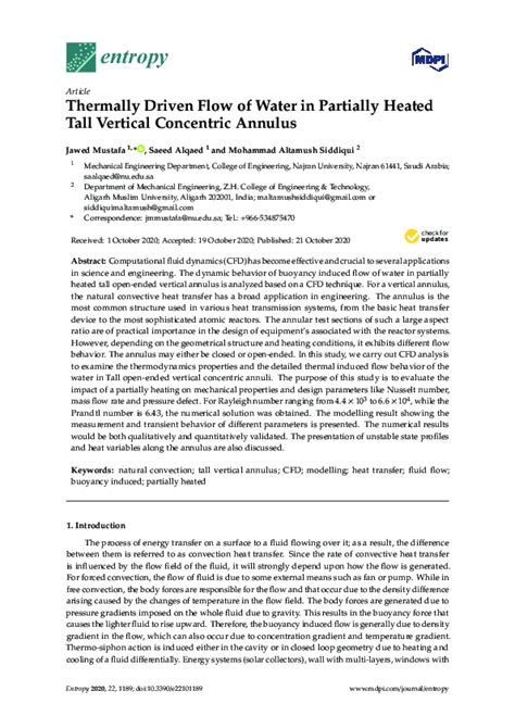 Pdf Thermally Driven Flow Of Water In Partially Heated Tall Vertical Concentric Annulus