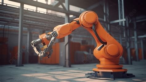 factory scene featuring an orange robotic arm in stunning 3d render