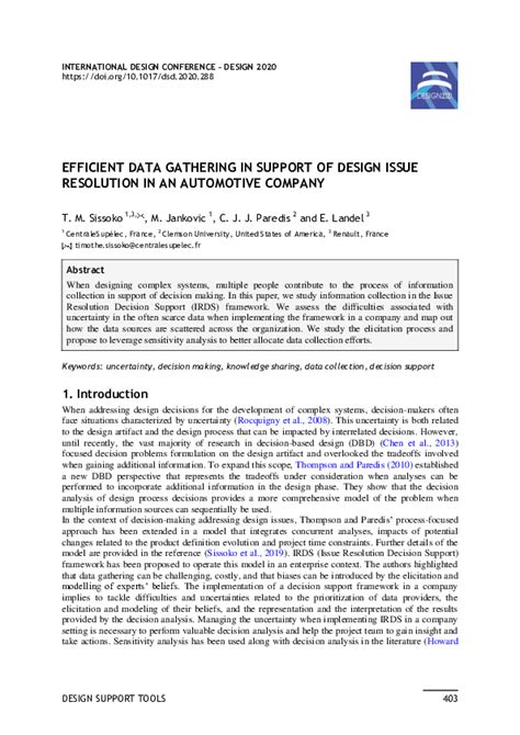 Pdf Efficient Data Gathering In Support Of Design Issue Resolution In