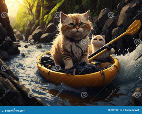 Cute Cat In A Kayak On The River Ai Generated Stock Image Image Of
