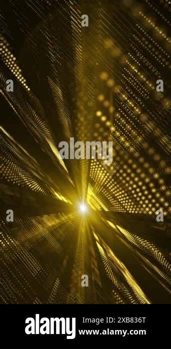 Vertical Video Glowing Golden Grid Network Of Blinking Digital Data Lights Particles And