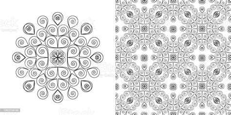 만다라 흑백 장식 요소 색칠을 위한 사진입니다 흰색 배경에 검은 꽃 장식 직물 및 배경 화면 패턴 벡터 일러스트레이션 검은색에 대한 스톡 벡터 아트 및 기타 이미지 Istock
