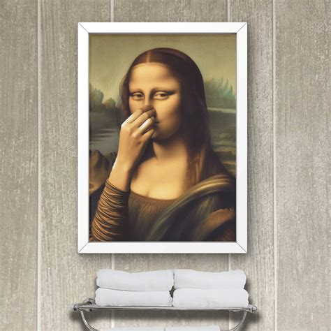 Parodia De Mona Lisa Decoración De Pared Para Baño Tapándose La Nariz