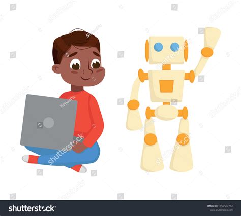 Boy Programming Smart Robot Electronics Education Stock Vector Royalty