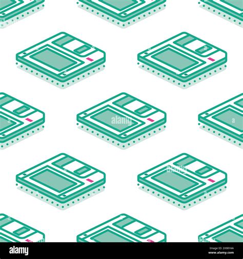 Isometric Floppy Magnetic Disk Seamless Pattern Vector Illustration Diskette On White