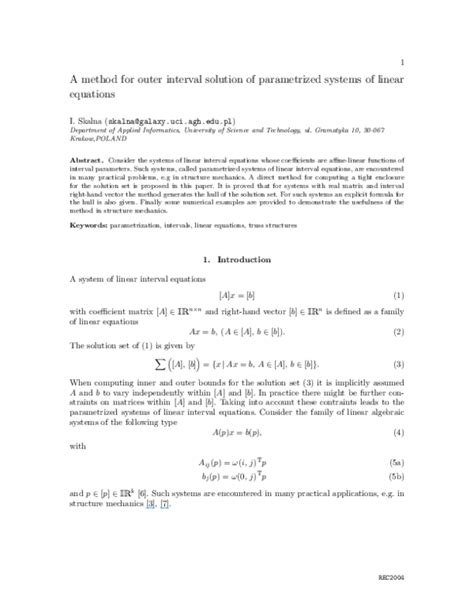 Pdf A Method For Outer Interval Solution Of Parametrized Systems Of