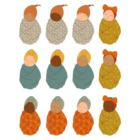 다른 색상으로 아기의 만화 그림 프리미엄 벡터