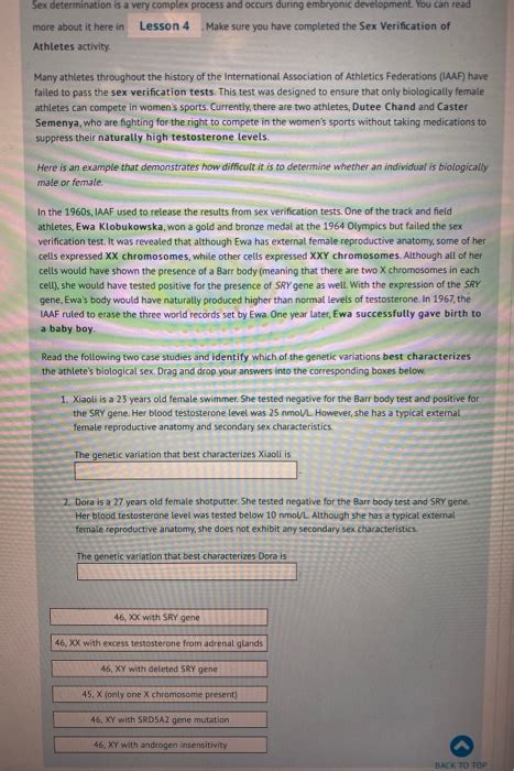 Solved Sex Determination Is A Very Complex Process And