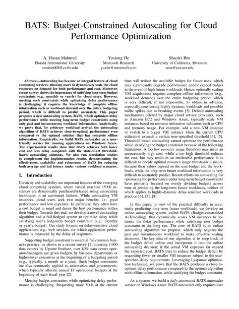 Pdf Bats Budget Constrained Autoscaling For Cloud Performance Optimization
