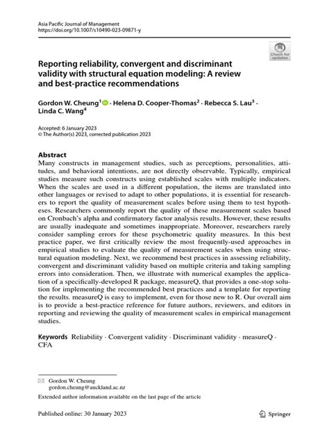 reporting reliability convergent and discriminant validity with