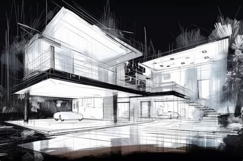Premium Ai Image Private House Sketch Blueprint Or Plan Generative Ai Illustration