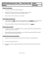 Exercises Doc APCS AB Exposure Java Name Exercises Date Period Bubble Sort