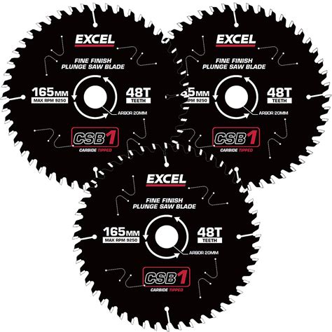 Excel 165mm Plunge Saw Blade 48t With Teflon Coating Pack Of 3