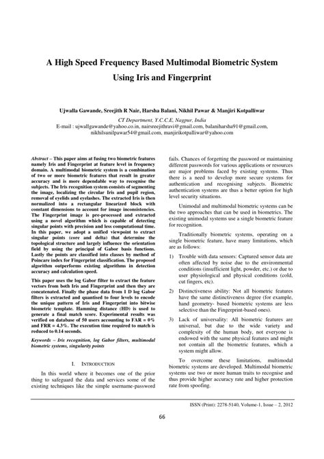 Pdf A High Speed Frequency Based Multimodal Biometric System Using Iris And Fingerprint