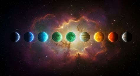A Rare Celestial Event Of Planetary Alignment Showing Glowing Planets Of Different Colors