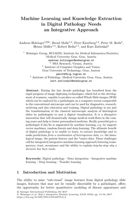 Pdf Machine Learning And Knowledge Extraction In Digital Pathology