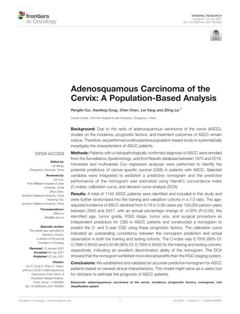 Pdf Adenosquamous Carcinoma Of The Cervix A Population Based Analysis