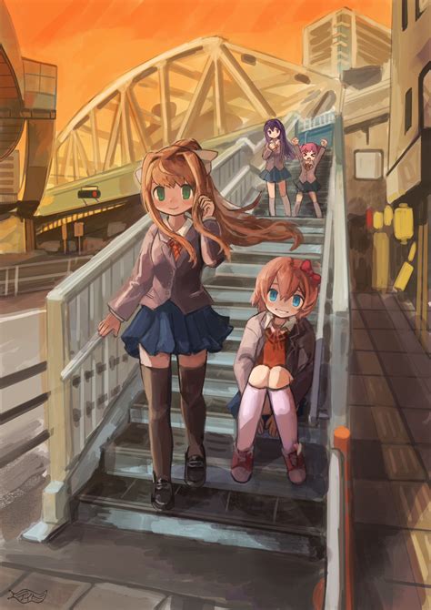 Monika Natsuki Yuri And Sayori Doki Doki Literature Club Drawn By Buchi Danbooru