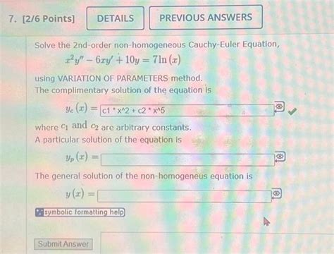 Solved Solve The 2nd Order Non Homogeneous Cauchy Euler