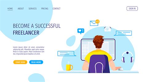 테이블에서 랩톱으로 작업하는 남자와 웹 페이지 디자인 프리랜서 가정에서 일 온라인 직장 사무실 직장 E러닝 개념 비즈니스에 대한