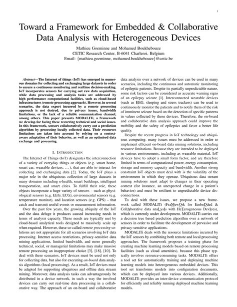 Pdf Toward A Framework For Embedded And Collaborative Data Analysis With Heterogeneous Devices