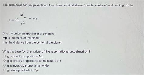 Solved The Expression For The Gravitational Force From Certain