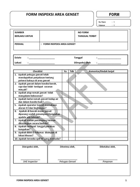 Form Inspeksi Area Genset Pdf