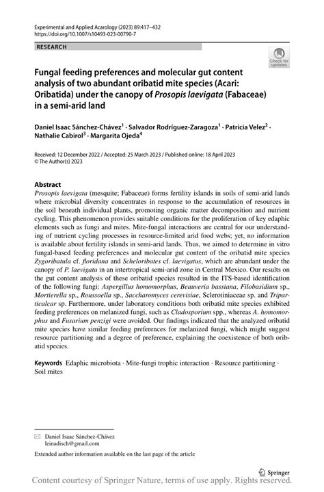Pdf Fungal Feeding Preferences And Molecular Gut Content Analysis Of Two Abundant Oribatid