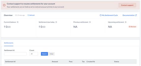Settlements Dashboard Actions Razorpay Docs